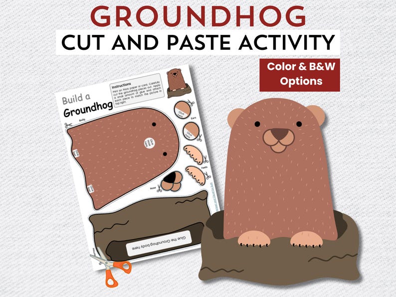 Groundhog Day Craft | Cut and Paste Activity, Fine Motor Skill (PDF ...