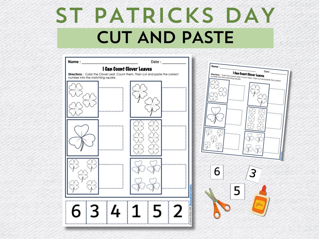 St Patricks Day Counting Worksheet, Cut and Paste Activity for ...