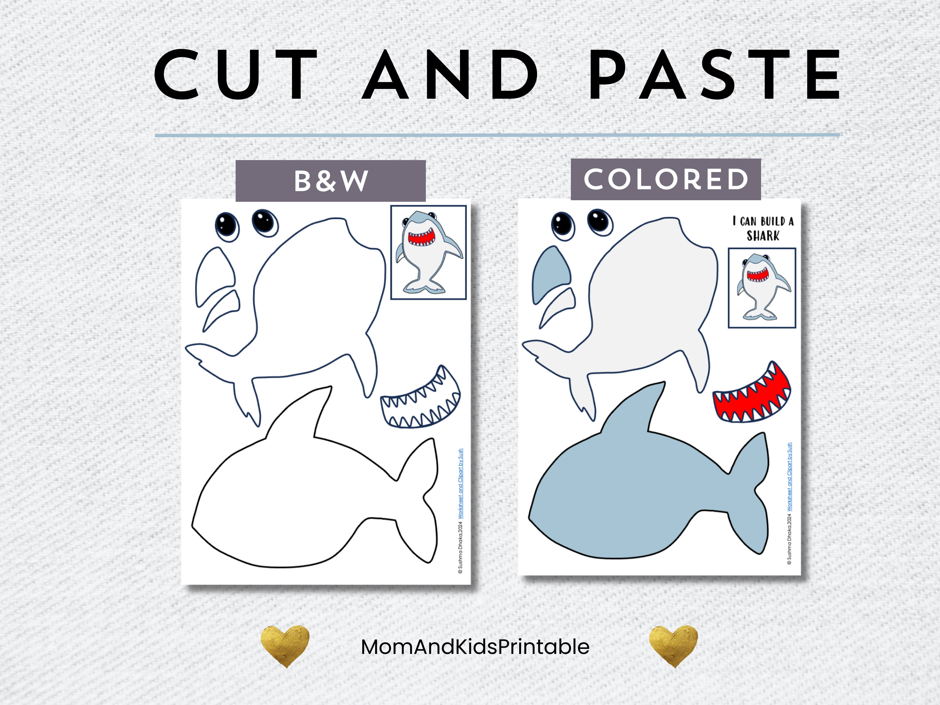Shark Cut and Paste Craft and Scissor Practice Printable Activity ...