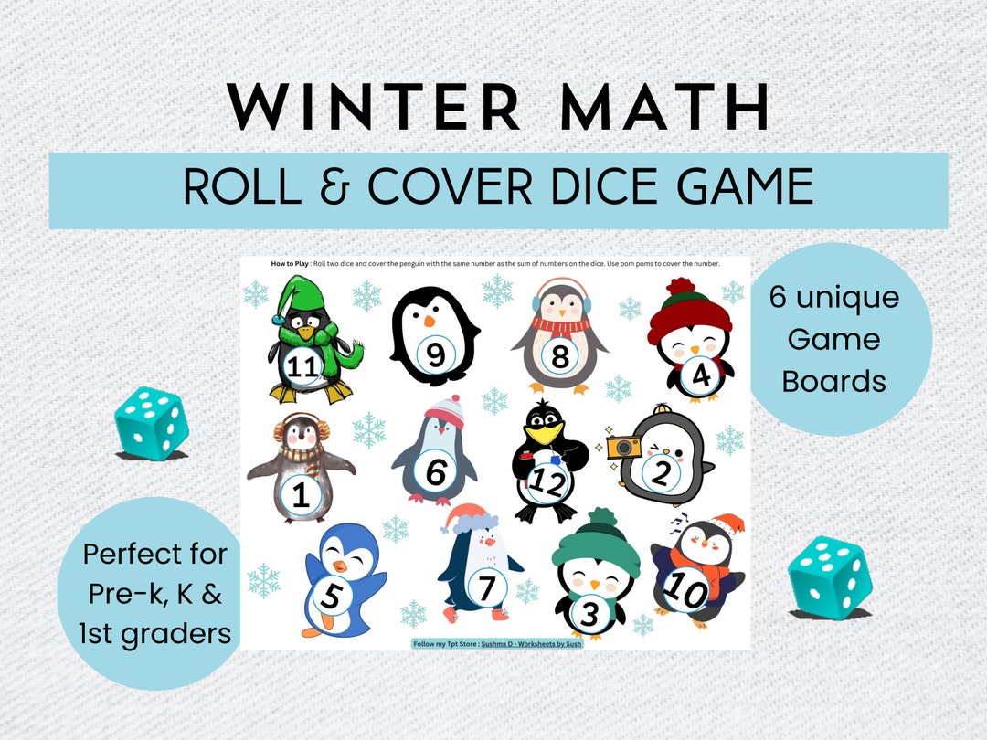 Winter Penguin Math Dice Game: Roll, Count & Cover (PDF) - Etsy