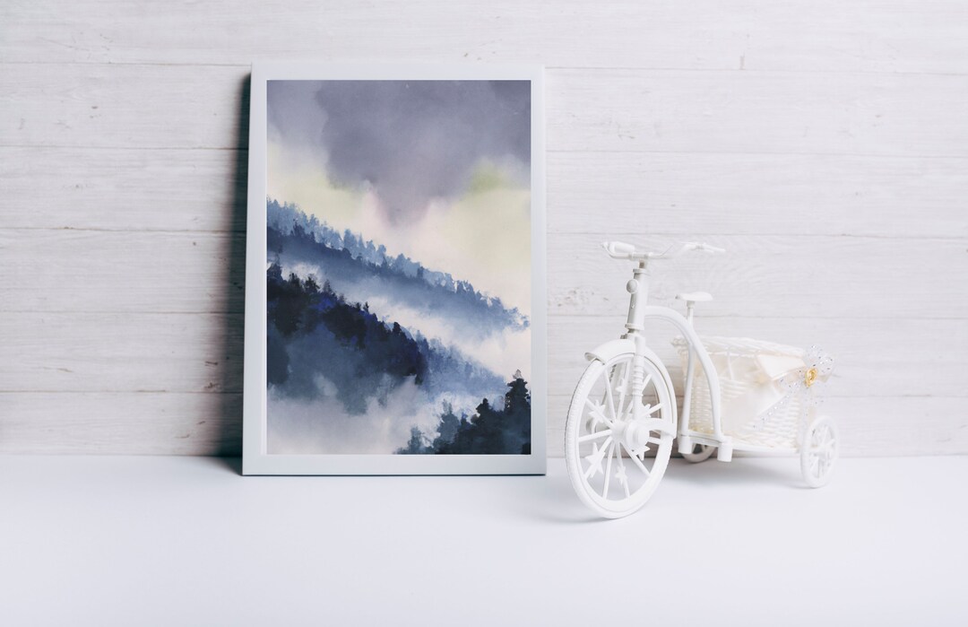 Foggy Forest Landscape Watercolor Printable Art in Multiple Sizes - Etsy