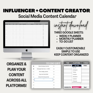 Influencer & Content Creator Social Media Content Planner | Content ...