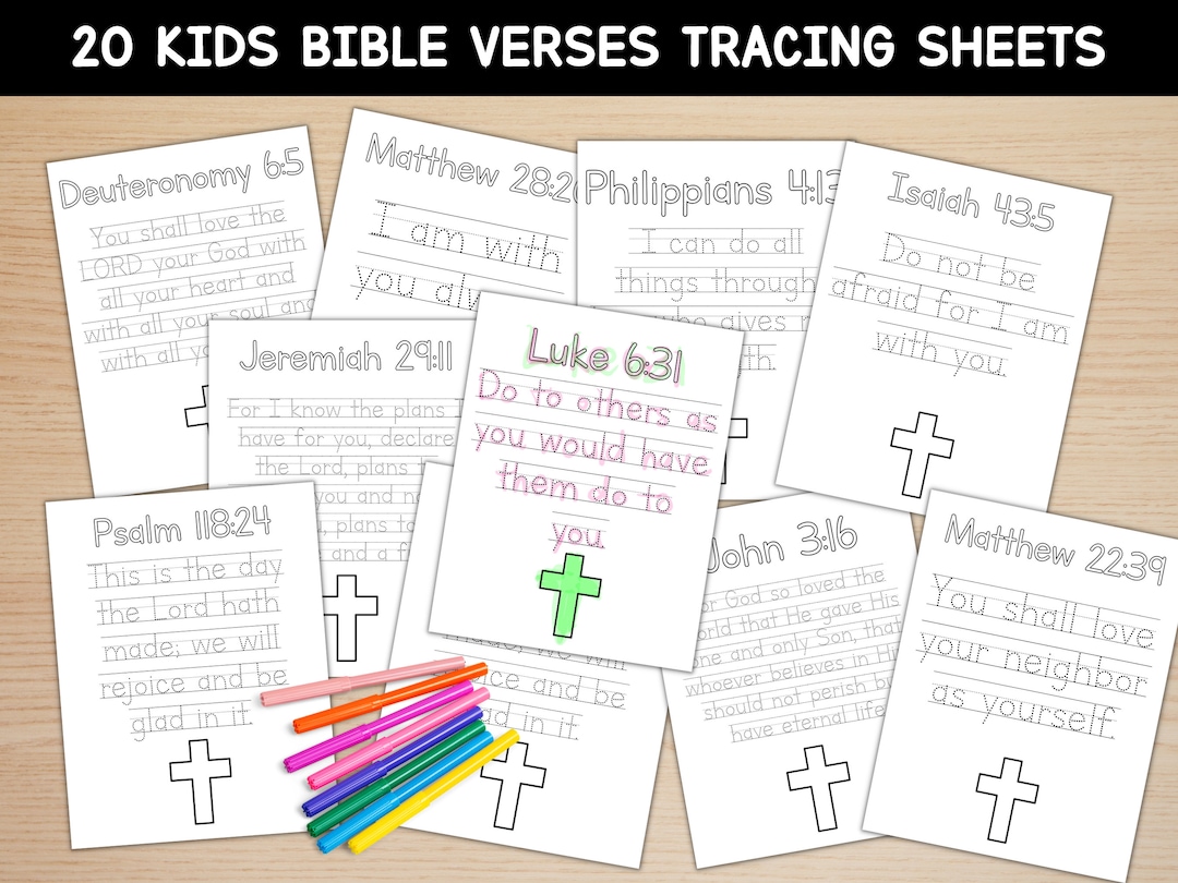 20 Bible Verses Tracing Sheets | Teach Bible Verses | Vacation Bible ...