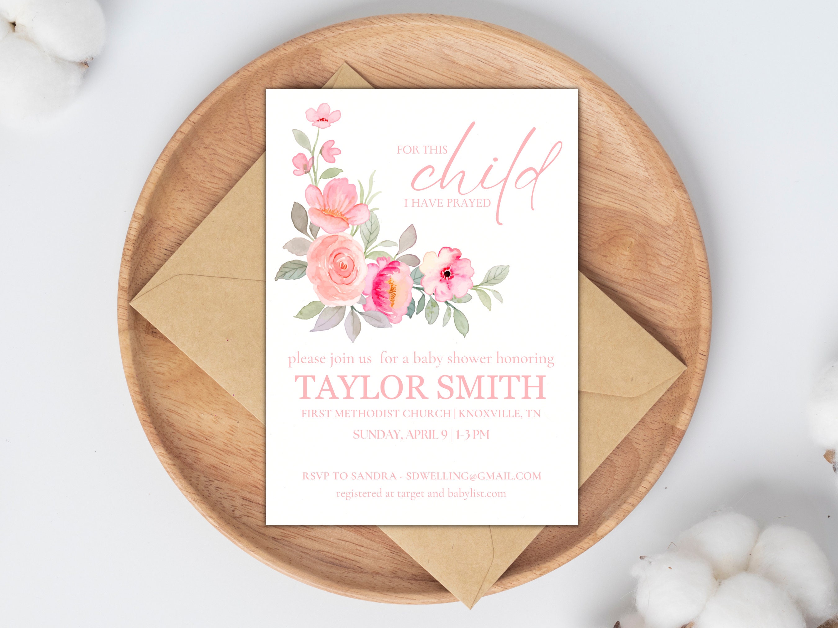 Pink Floral Christian Baby Shower Invitation | Baby Shower Invite ...