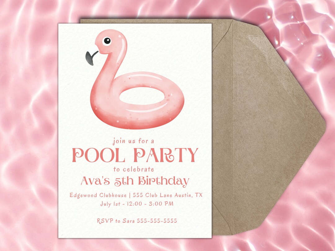 Pool Party Invitation Template | Pink Pool Party Birthday Invitation ...