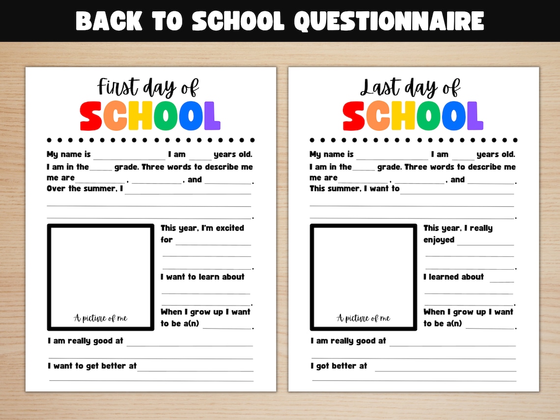 First Day & Last Day of School Questionnaire - Printable Back to School ...