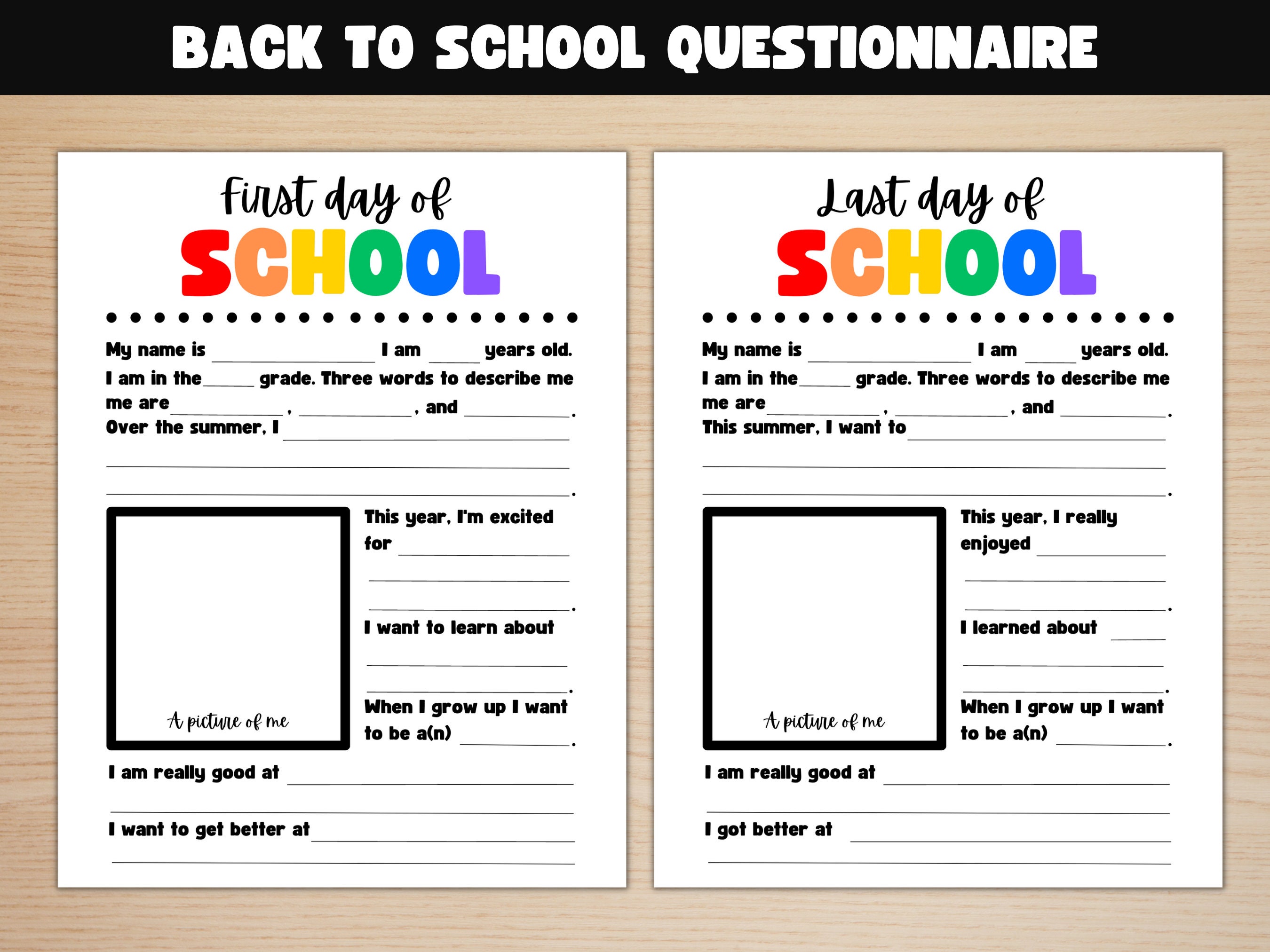 First Day & Last Day of School Questionnaire - Printable Back to School ...