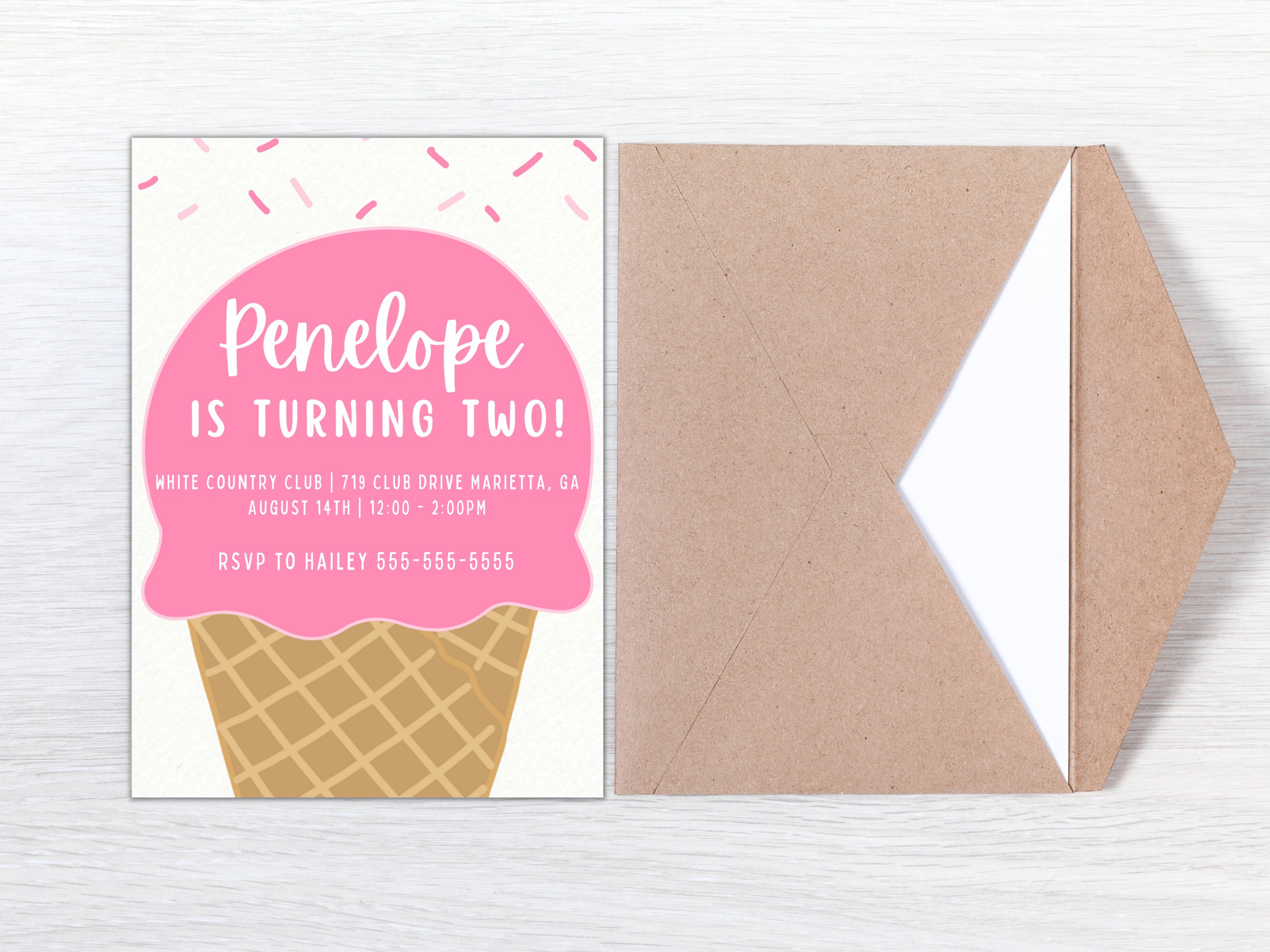 Pink Ice Cream Birthday Invitation Ice Cream Party - Etsy