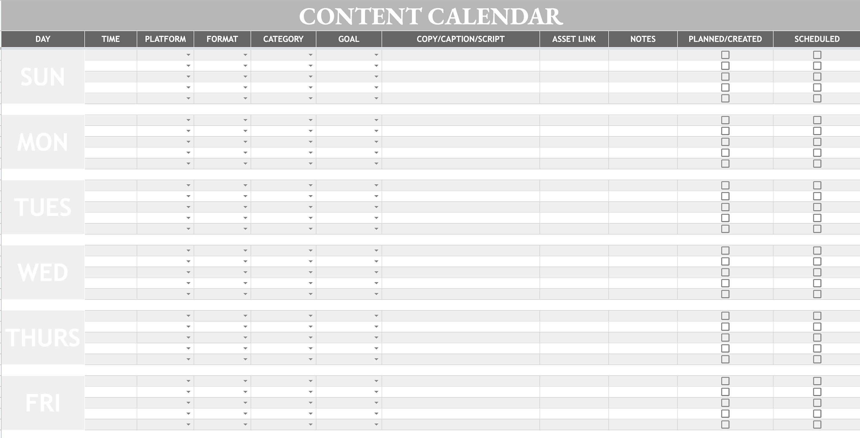 Influencer & Content Creator Social Media Content Planner Content ...