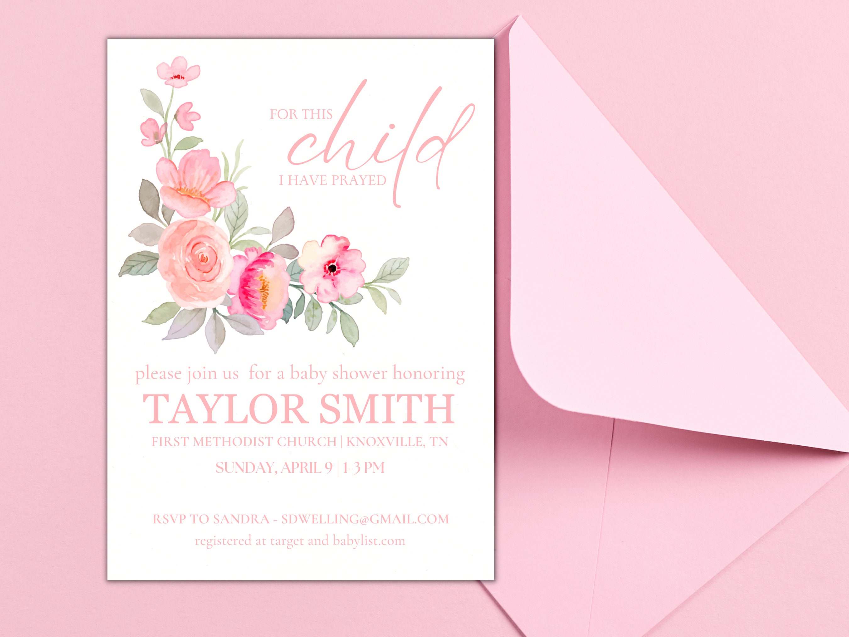 Pink Floral Christian Baby Shower Invitation | Baby Shower Invite ...