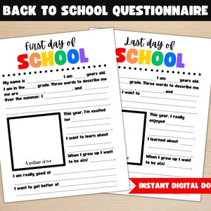 First Day & Last Day of School Questionnaire - Printable Back to School ...