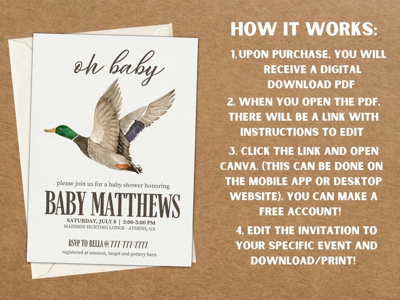 Mallard Baby Shower Invite Template | Boy Baby Shower Invitation | Duck ...