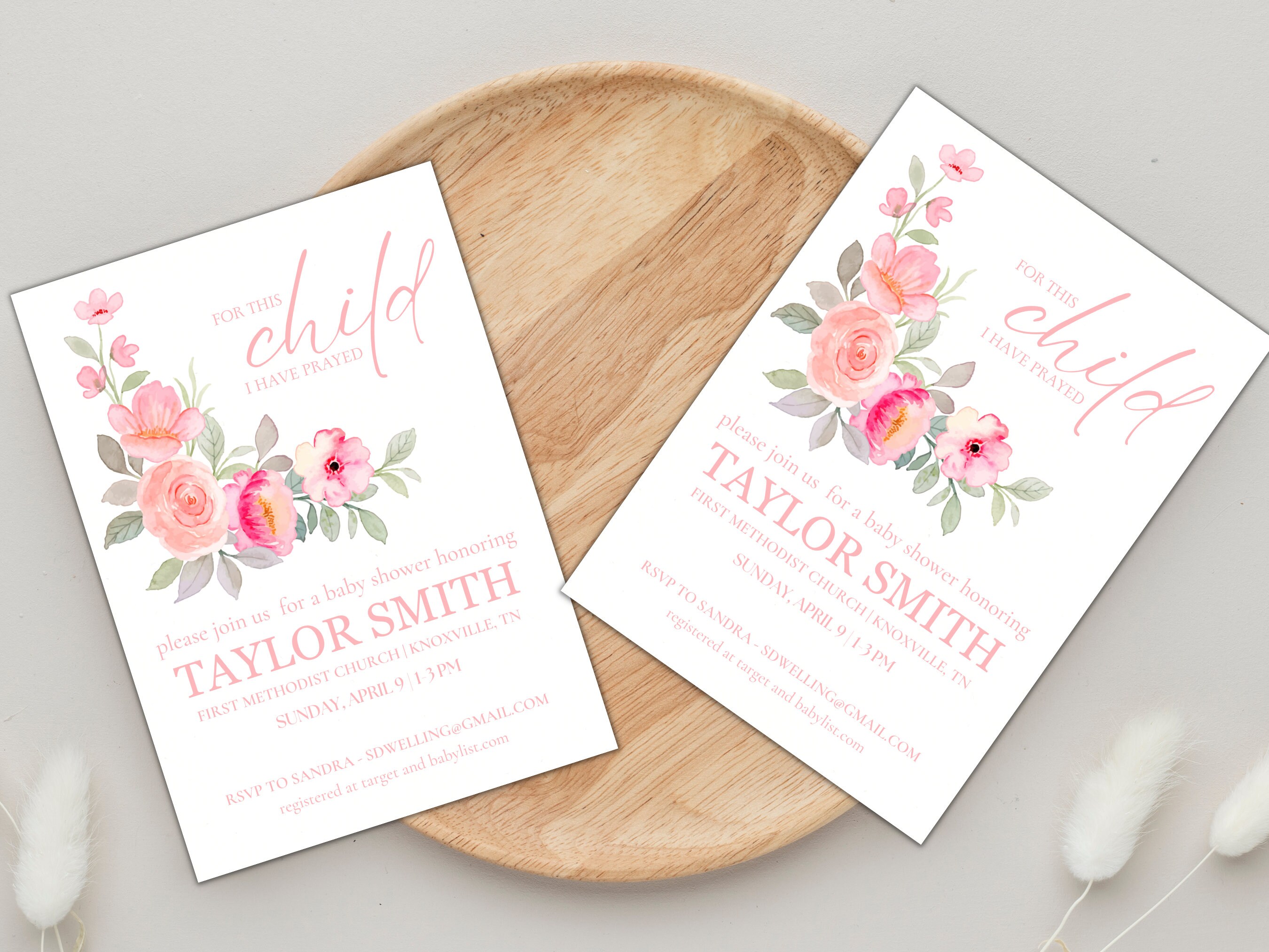 Pink Floral Christian Baby Shower Invitation | Baby Shower Invite ...