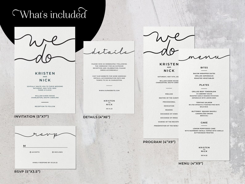 Modern Script Wedding Invitation Template Set Instant Download ...