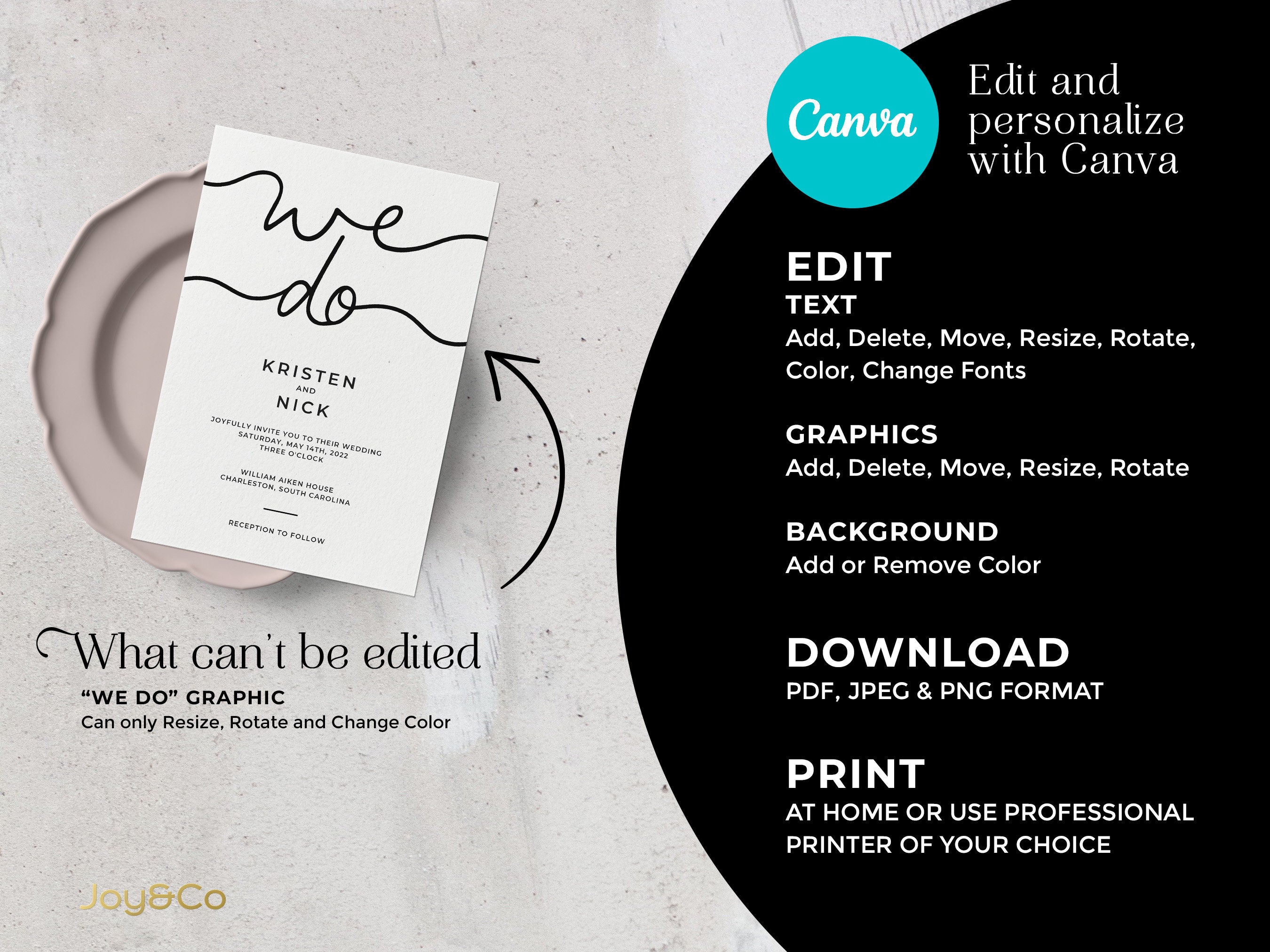 Modern Script Wedding Invitation Template Set Instant Download ...