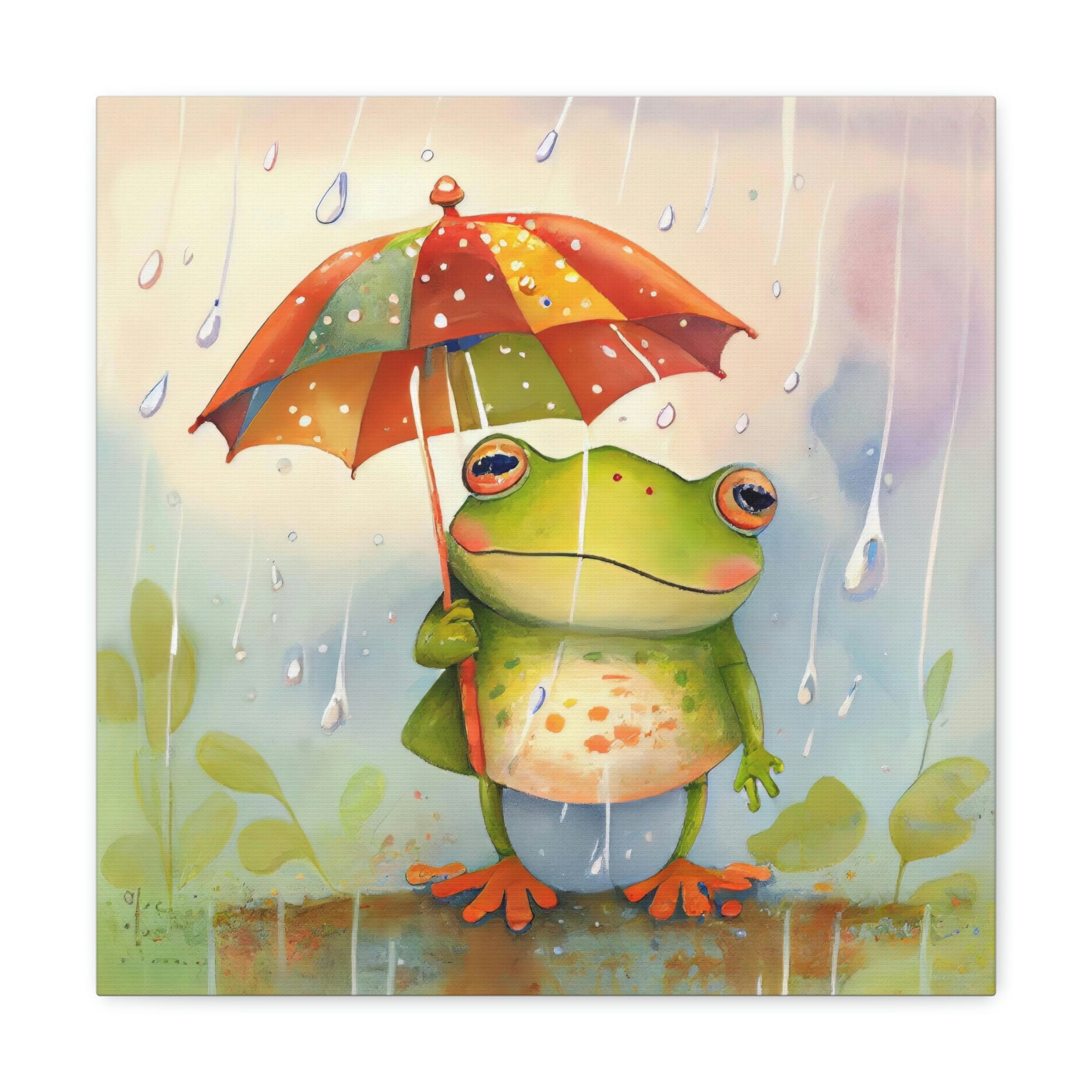 A Frog in the Rain With an Umbrella. Cute, Whimsical Children's Artwork ...