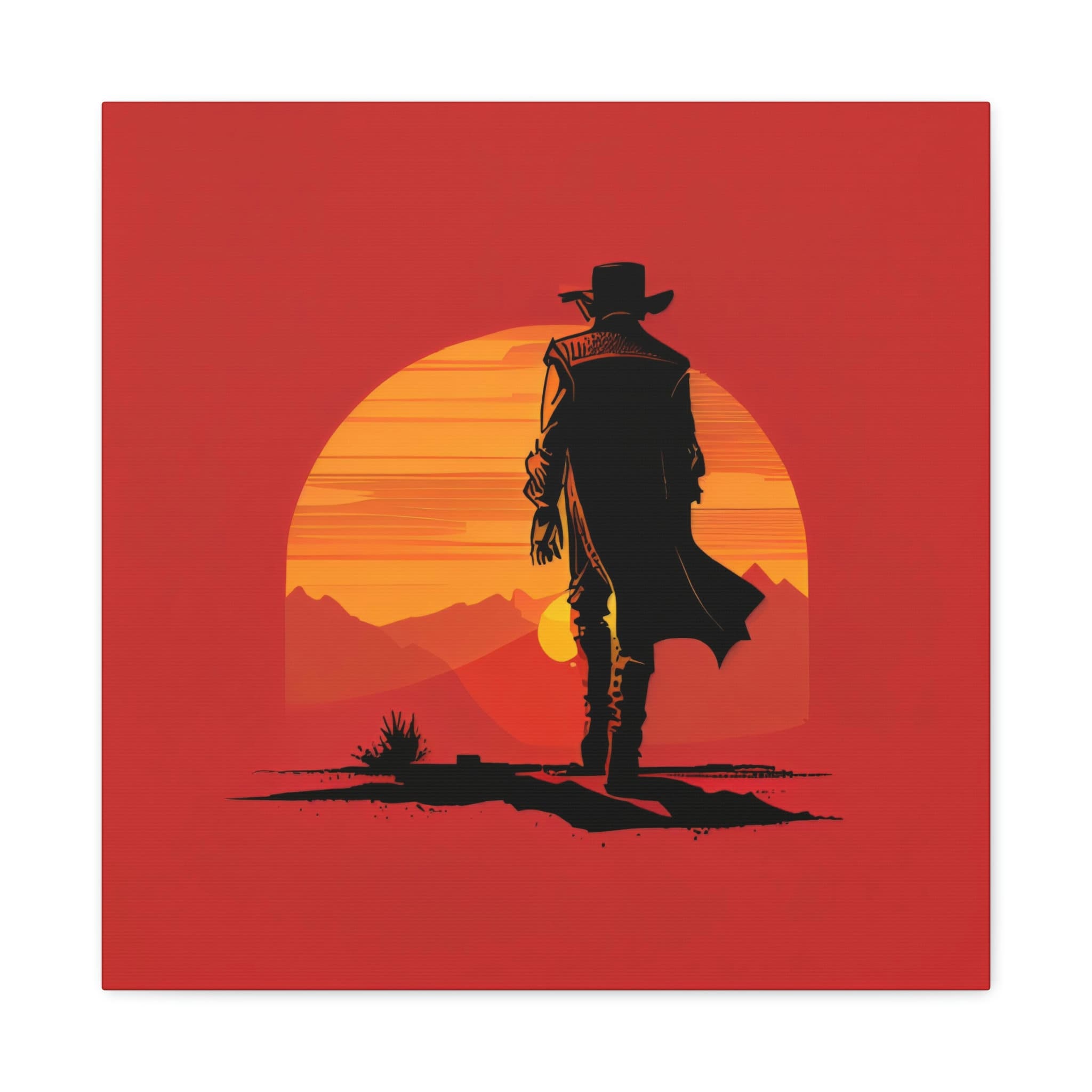 Antique Orange Sign Gunfighter Silhouette