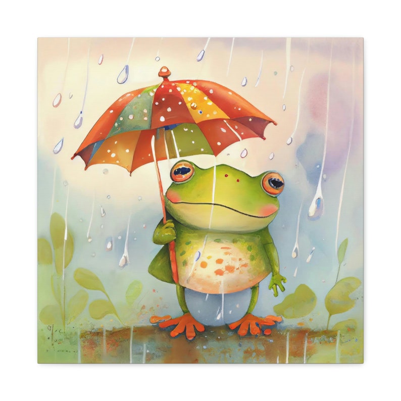 A Frog in the Rain With an Umbrella. Cute, Whimsical Children's Artwork ...