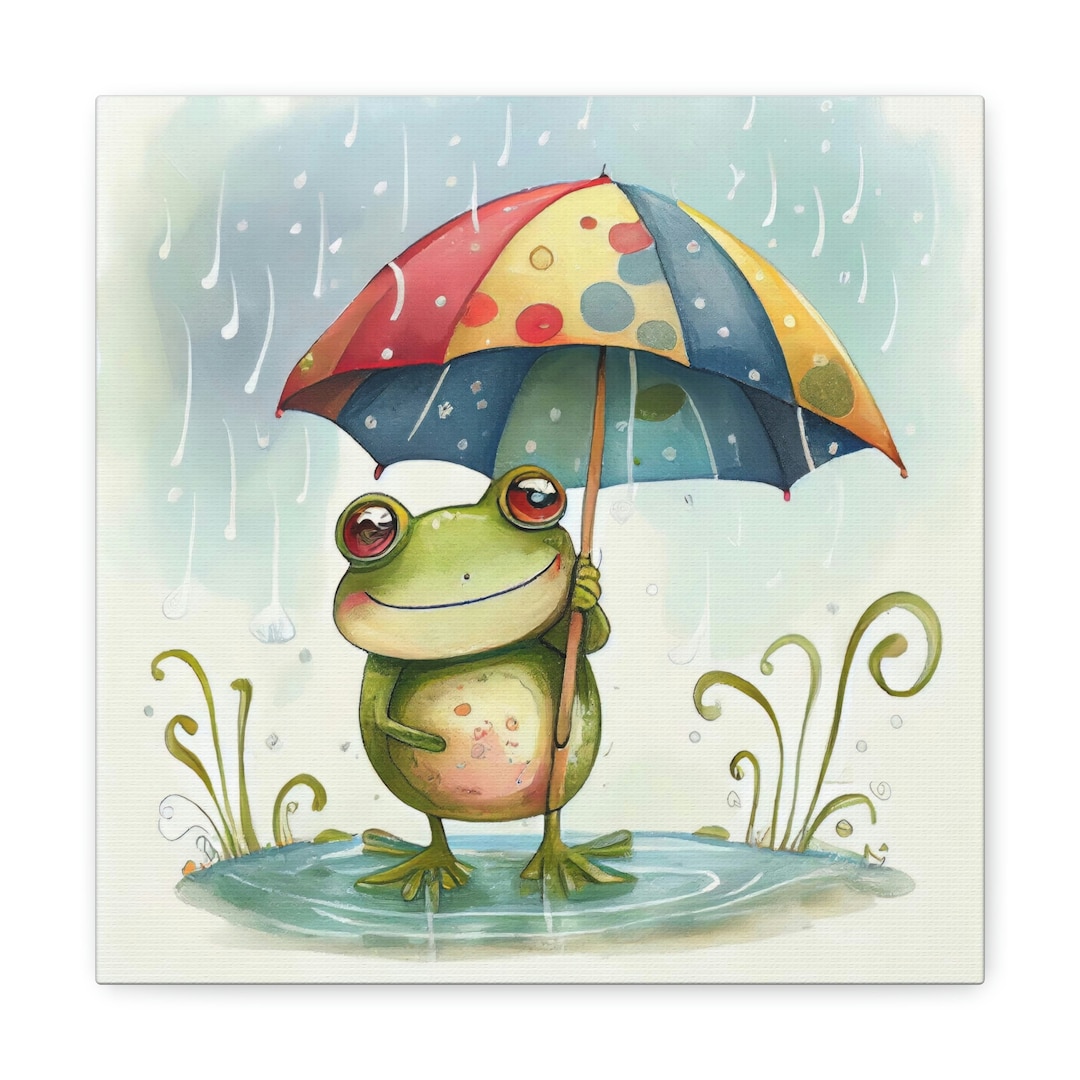 A Frog in the Rain With an Umbrella. Cute, Whimsical Children's Artwork ...