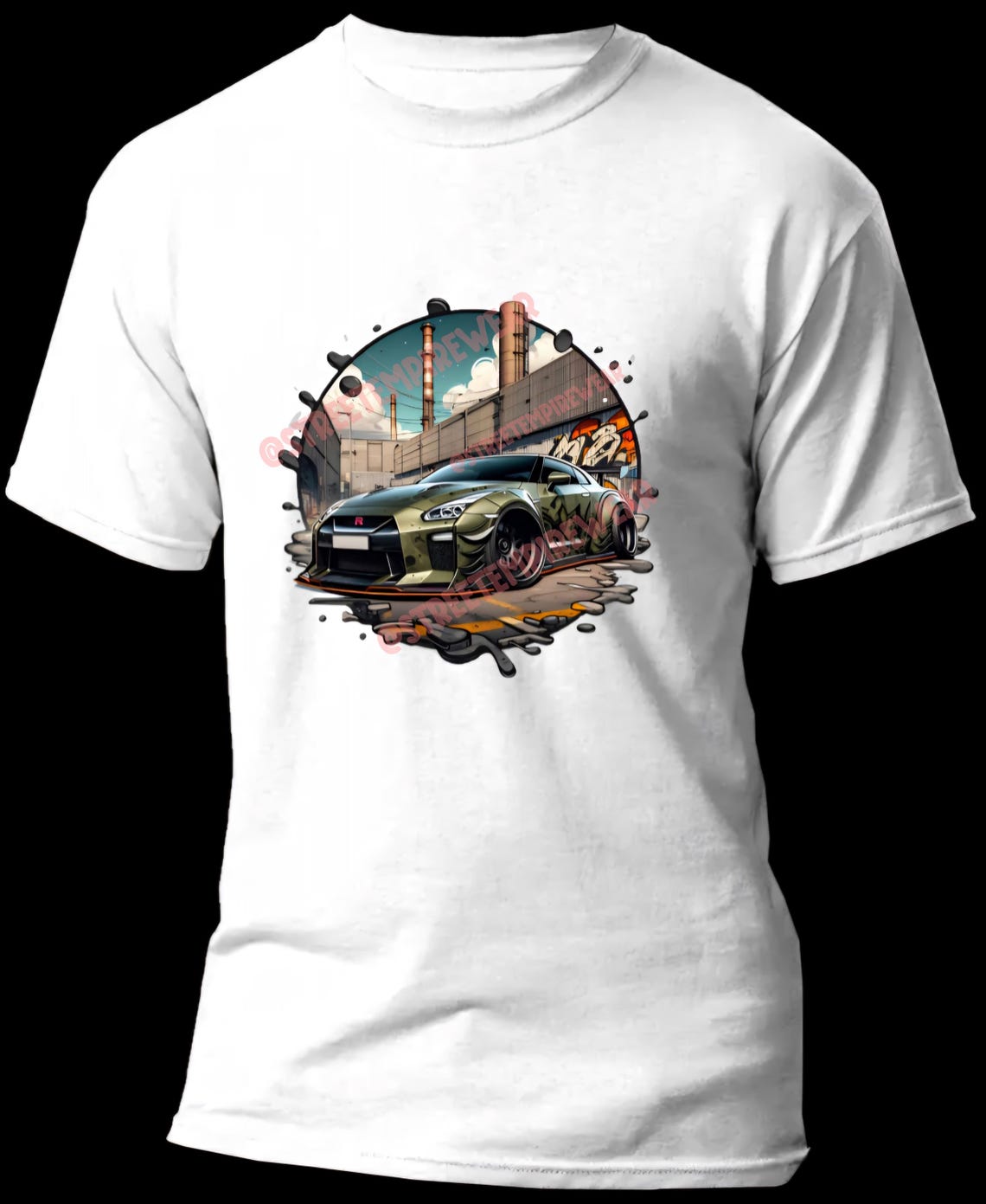 2x Cartoon Style Designs of a Nissan GT-R R35 in Nato Olive Green, With ...