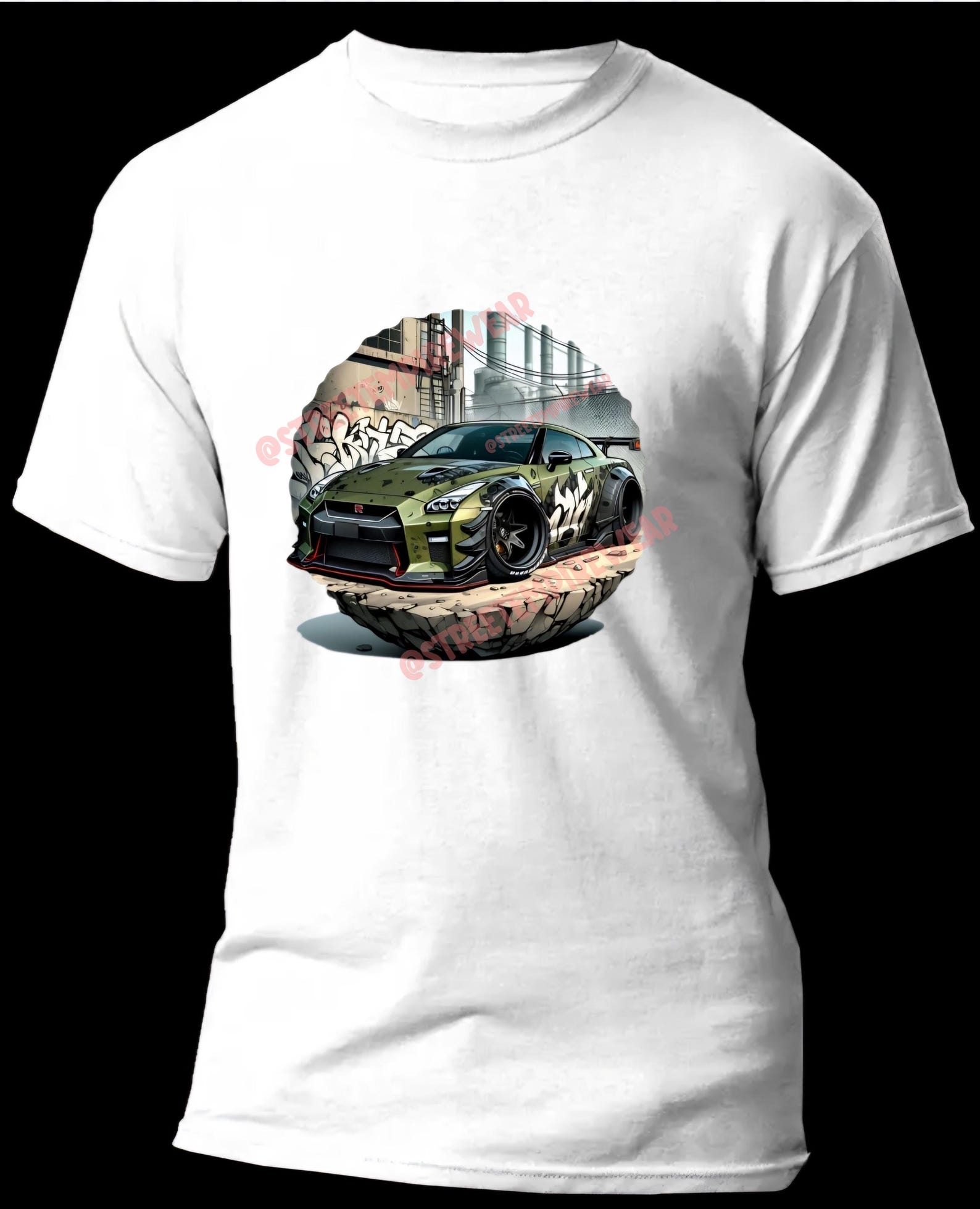 2x Cartoon Style Designs of a Nissan GT-R R35 in Nato Olive Green, With ...