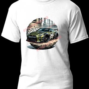 2x Cartoon Style Designs of a Nissan GT-R R35 in Nato Olive Green, With ...