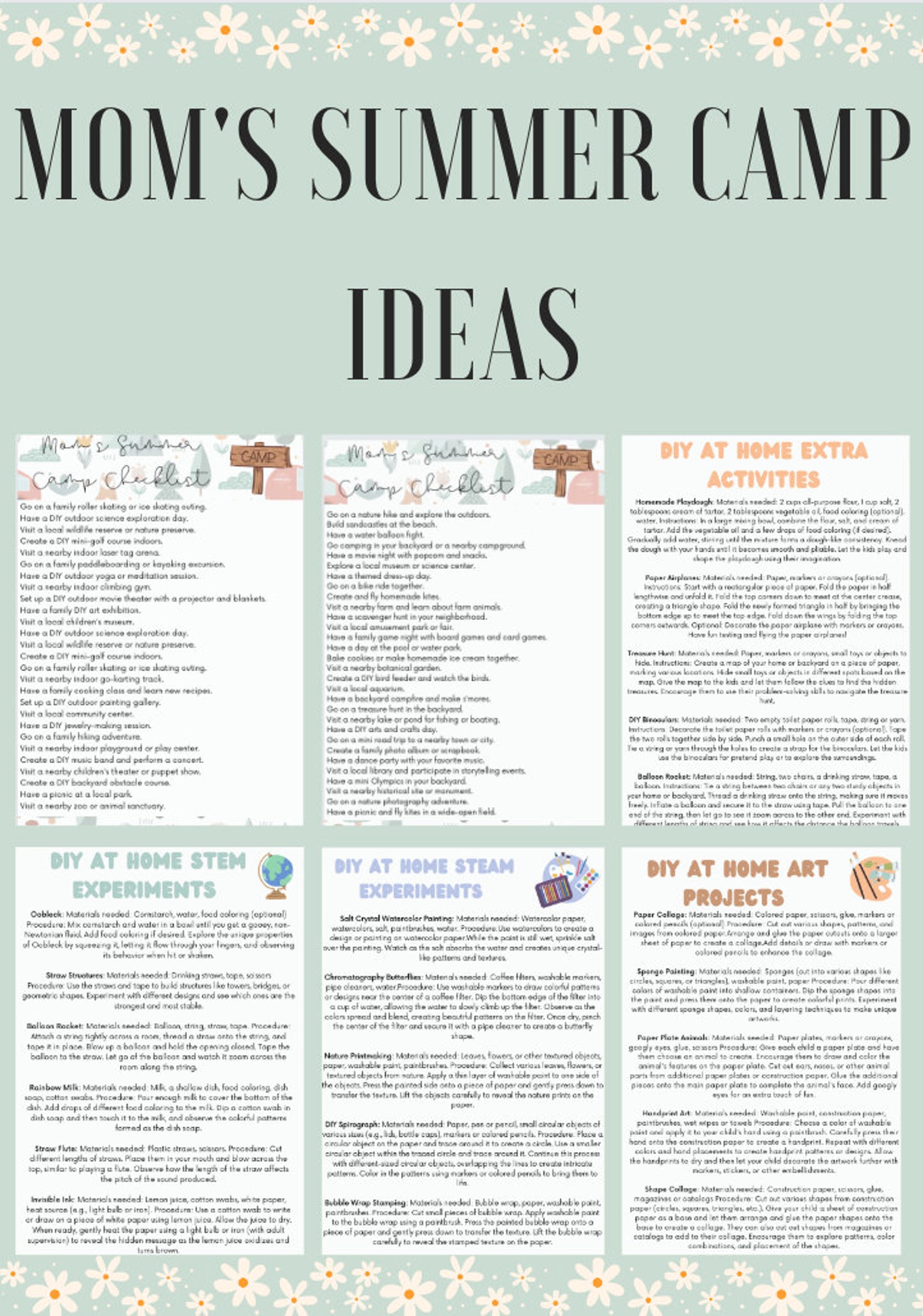 Mom's Summer Camp/activities to Do With Kids Over the Summer - Etsy