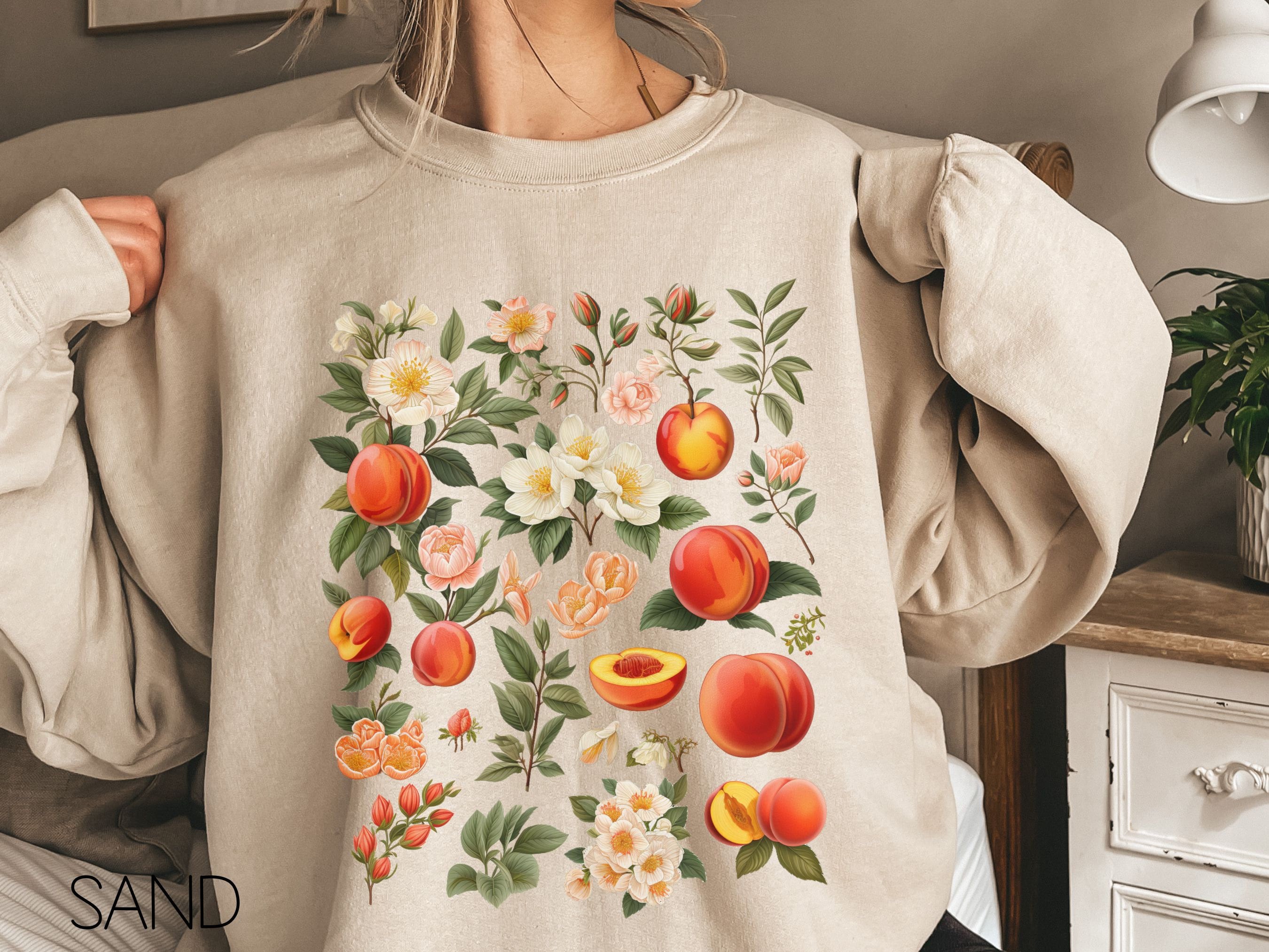 Peaches Sweatshirt,cottagecore Clothing,botanical Shirt,vintage ...