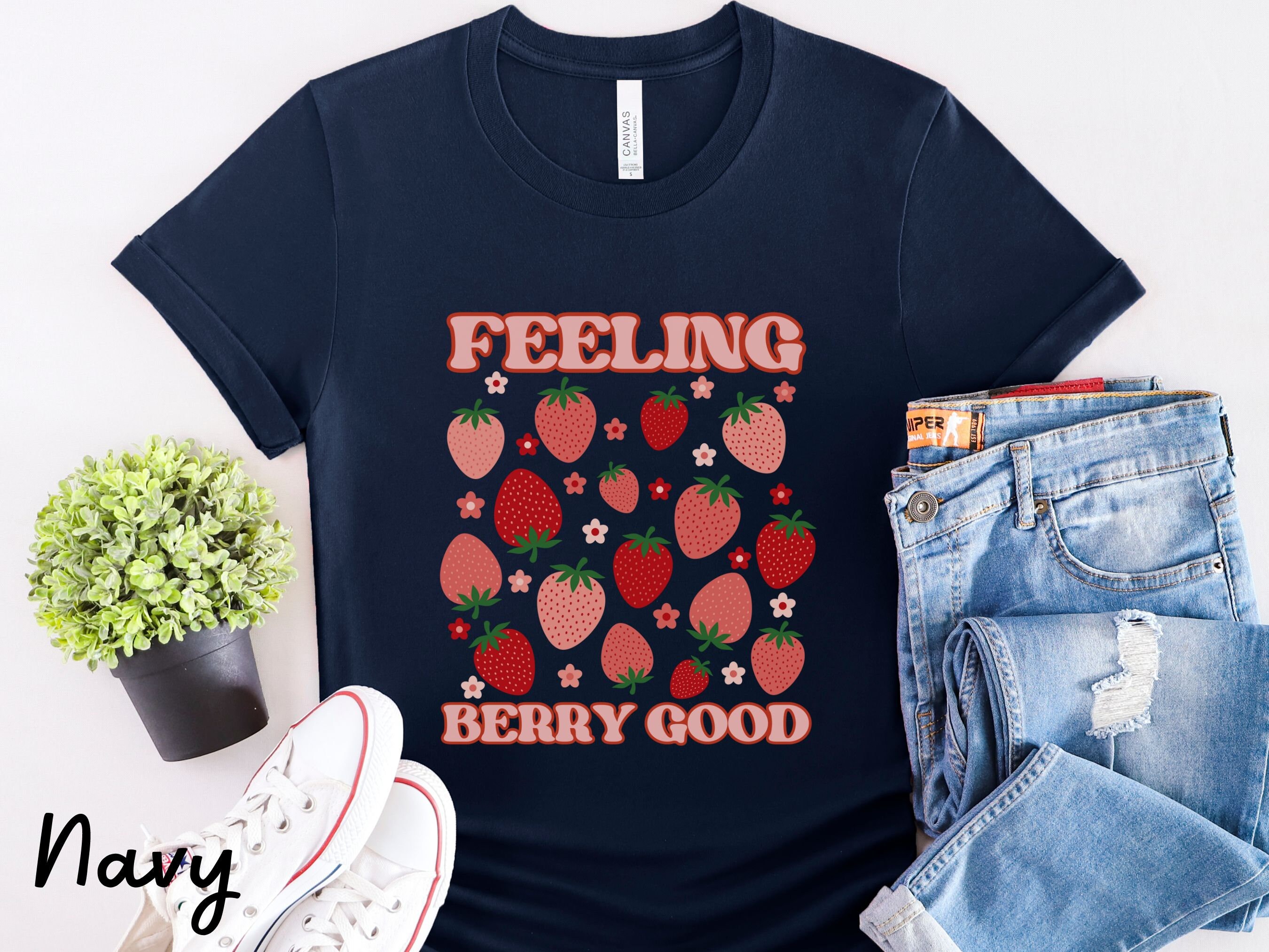 Feeling Berry Good Strawberry Print Retro Shirt,strawberry Shirt ...