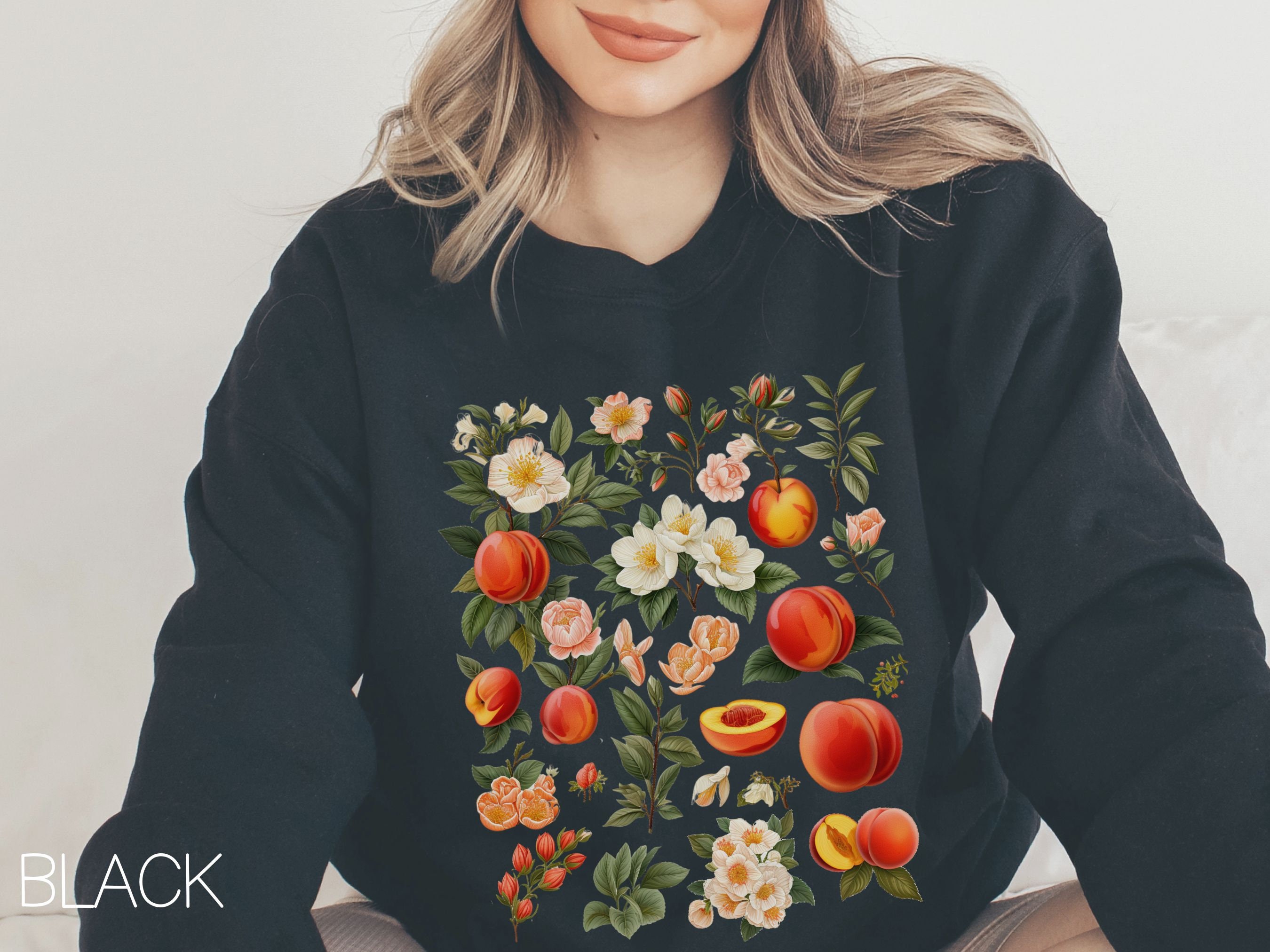 Peaches Sweatshirt,cottagecore Clothing,botanical Shirt,vintage ...