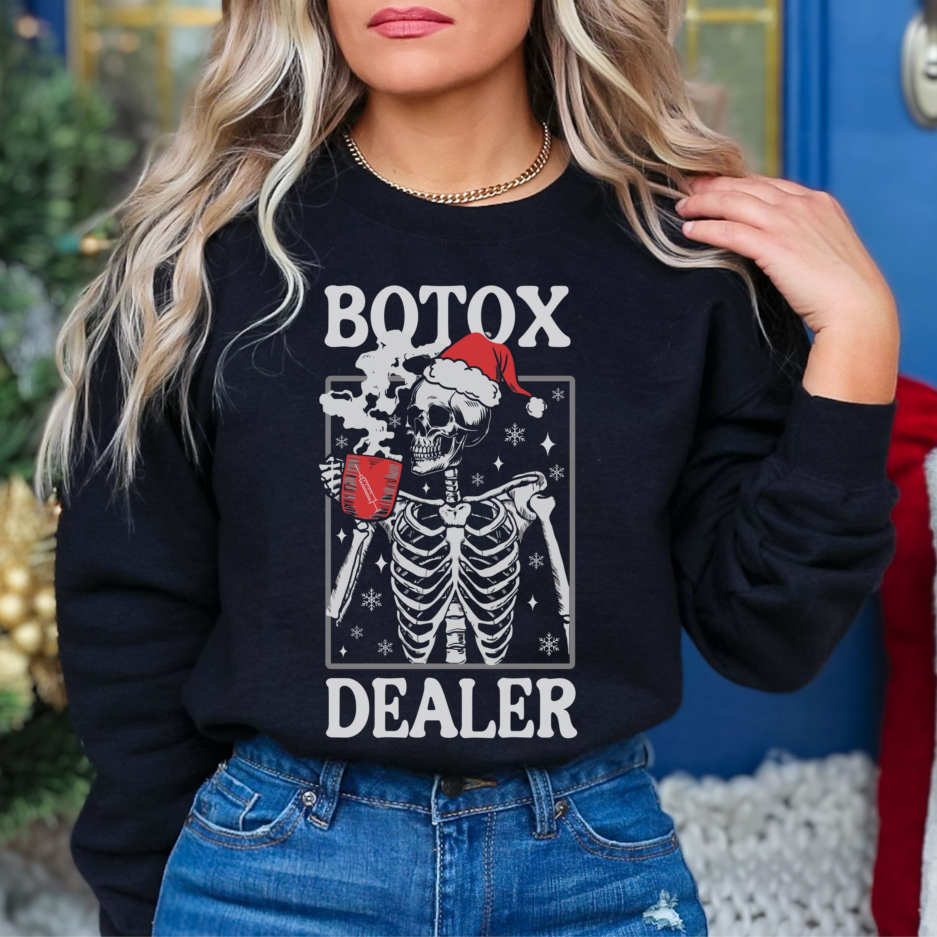 Botox Dealer Skeleton Santa Christmas Sweatshirt, Holiday Botox ...