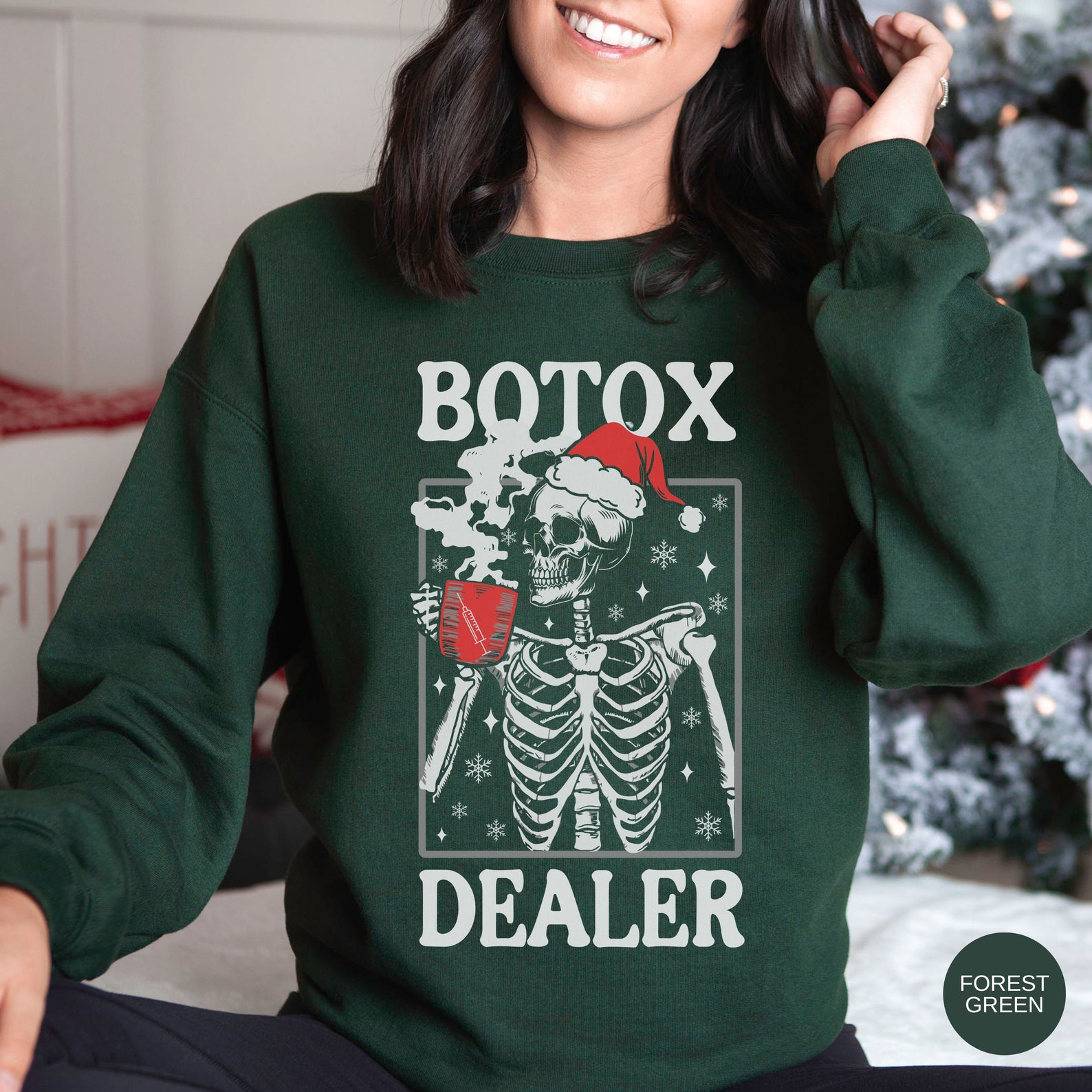Botox Dealer Skeleton Santa Christmas Sweatshirt, Holiday Botox ...