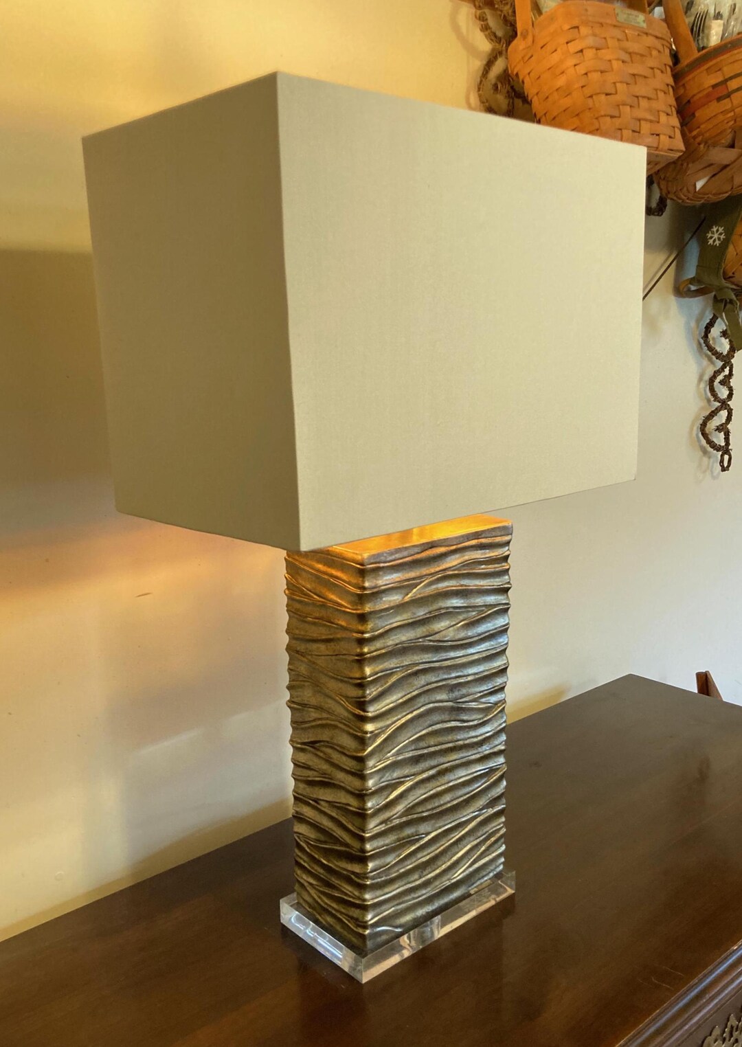 Large Contemporary Table Lamp With Dramatic Gold-lined Rectangular ...
