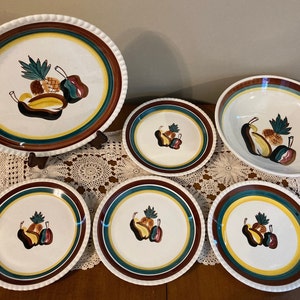 Very Rare Blue Ridge "hawaiian Fruits" Salad Set on Candlewick, All ...
