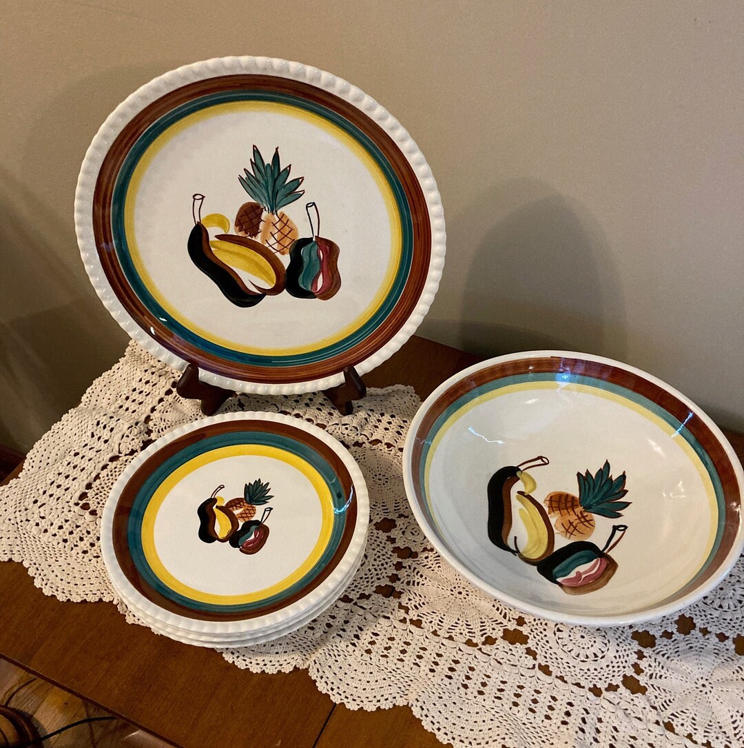 Very Rare Blue Ridge "hawaiian Fruits" Salad Set on Candlewick, All ...