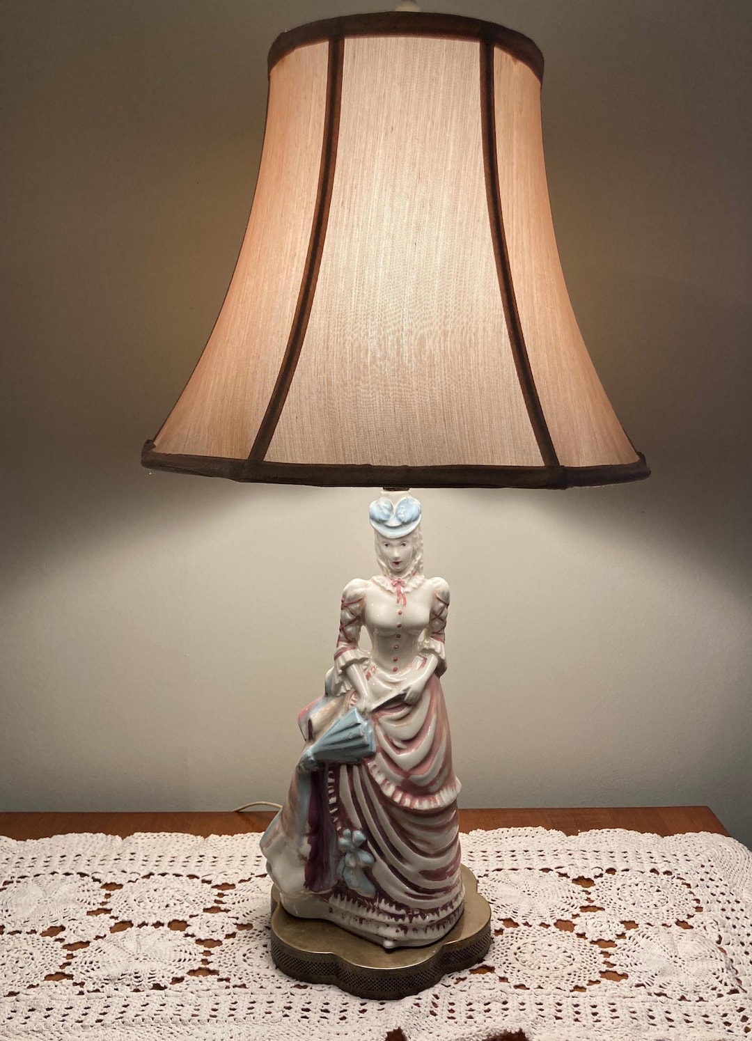 Unique Antique Figural Table Lamp, Victorian Lady With Parasol, Circa ...