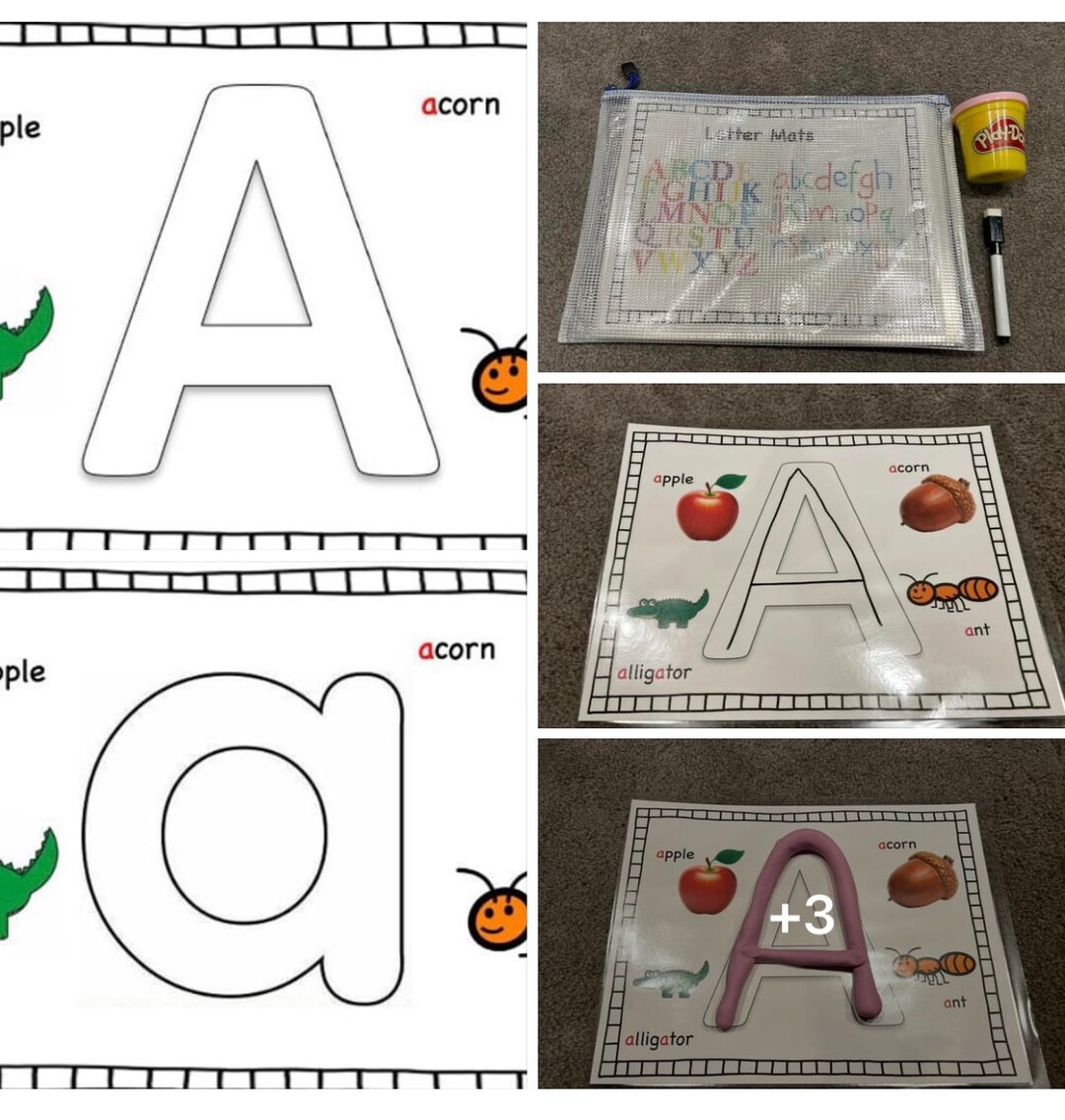 Capita Letter/lower Case Letter, Shape and Number Play Dough Mats - Etsy