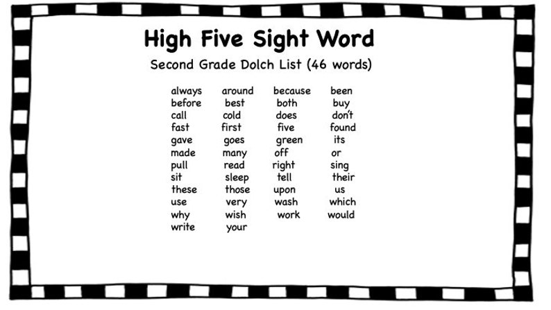High Five Sight Words Second Grade - Etsy