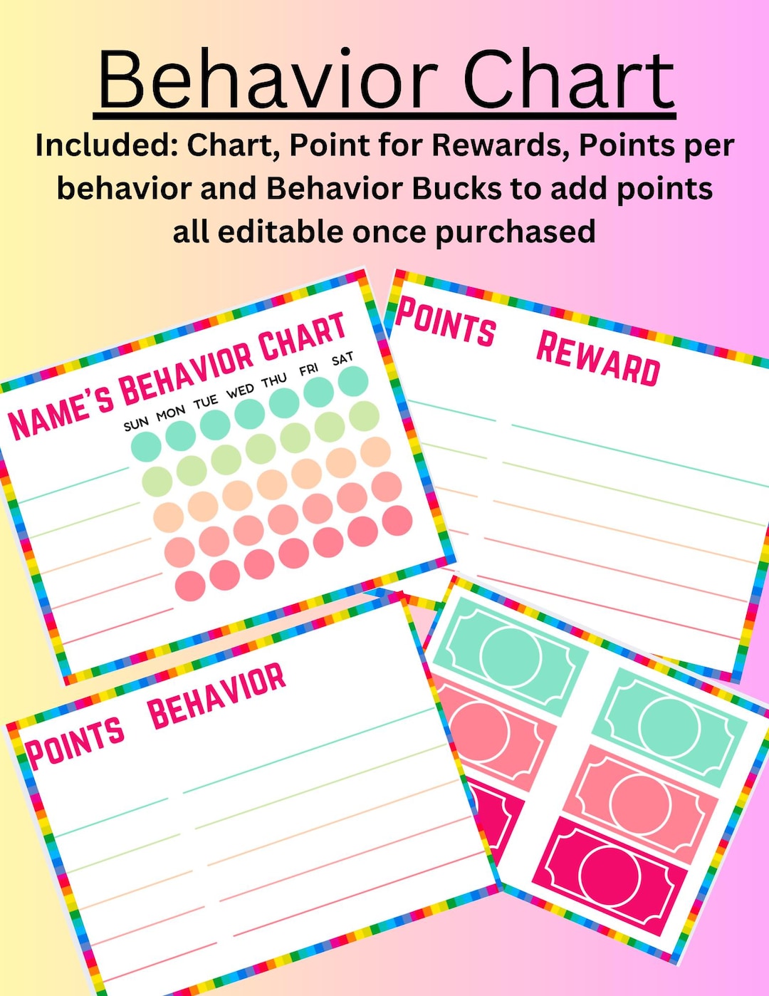Behavior Chart With Point and Reward System *editable*digital Download ...
