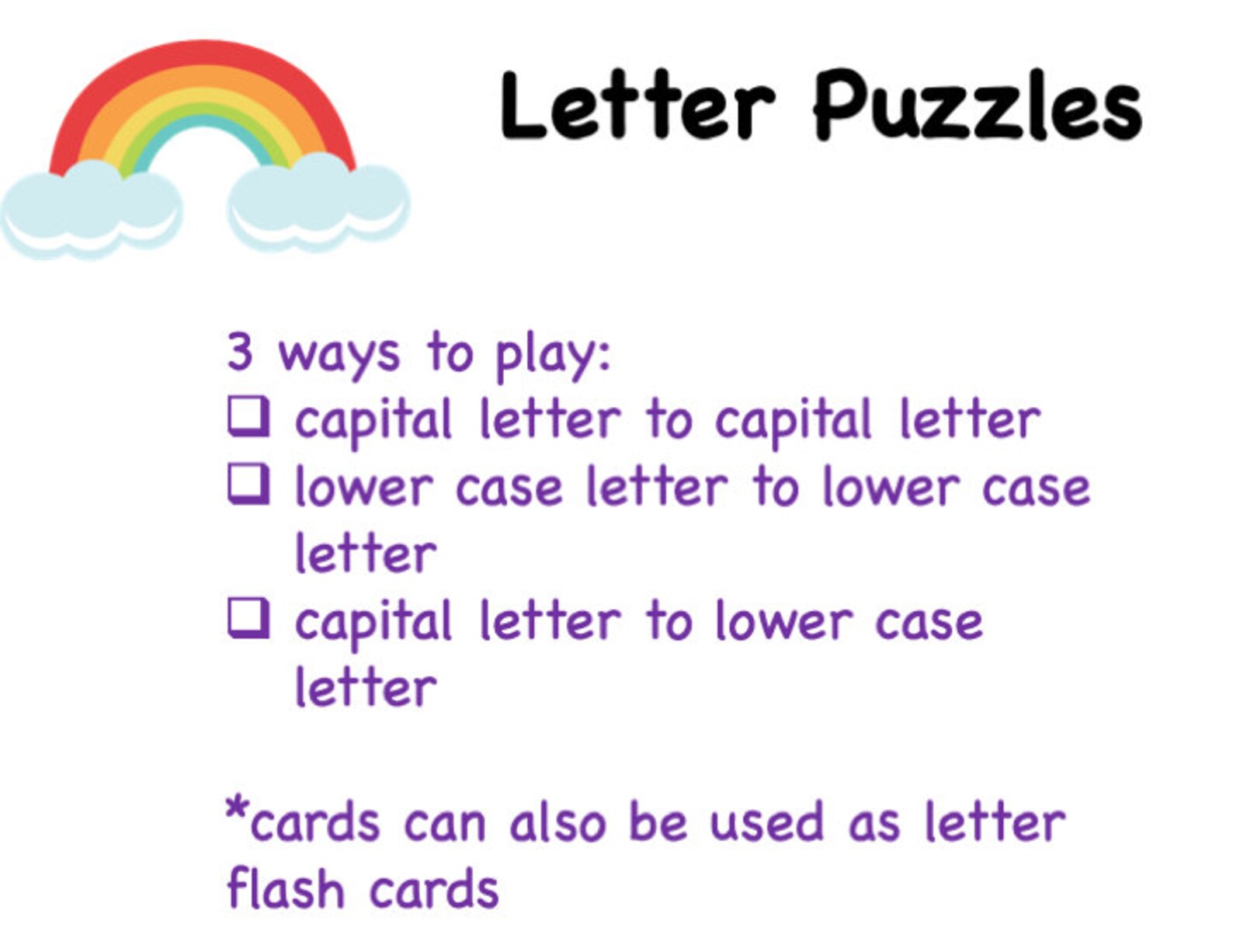 Rainbow Letter Puzzles 3 Games Included ( Capital to Capital, Lower ...
