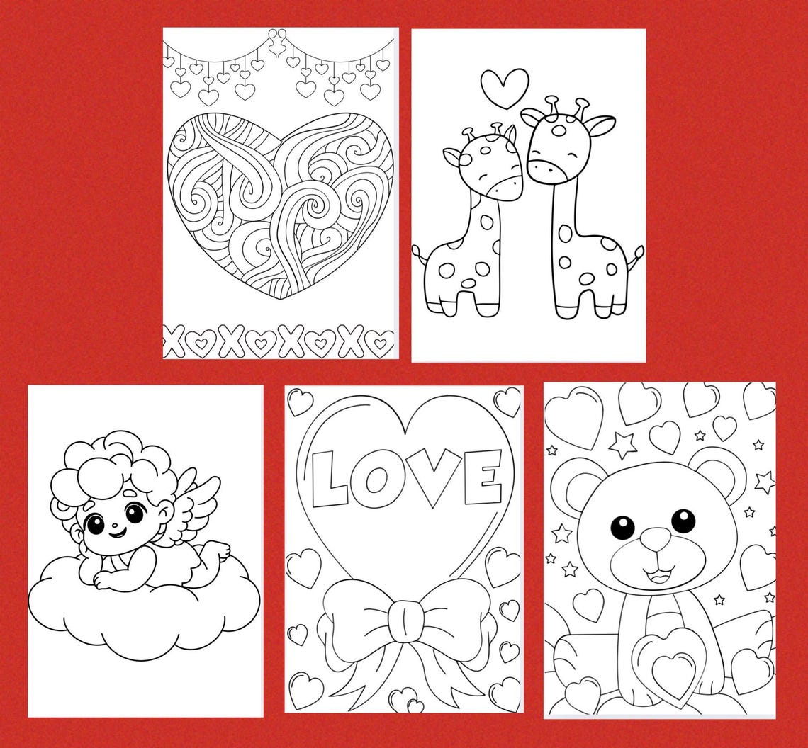 Valentines Day Coloring Book for Kids 20 Pages digital Fileinstant ...