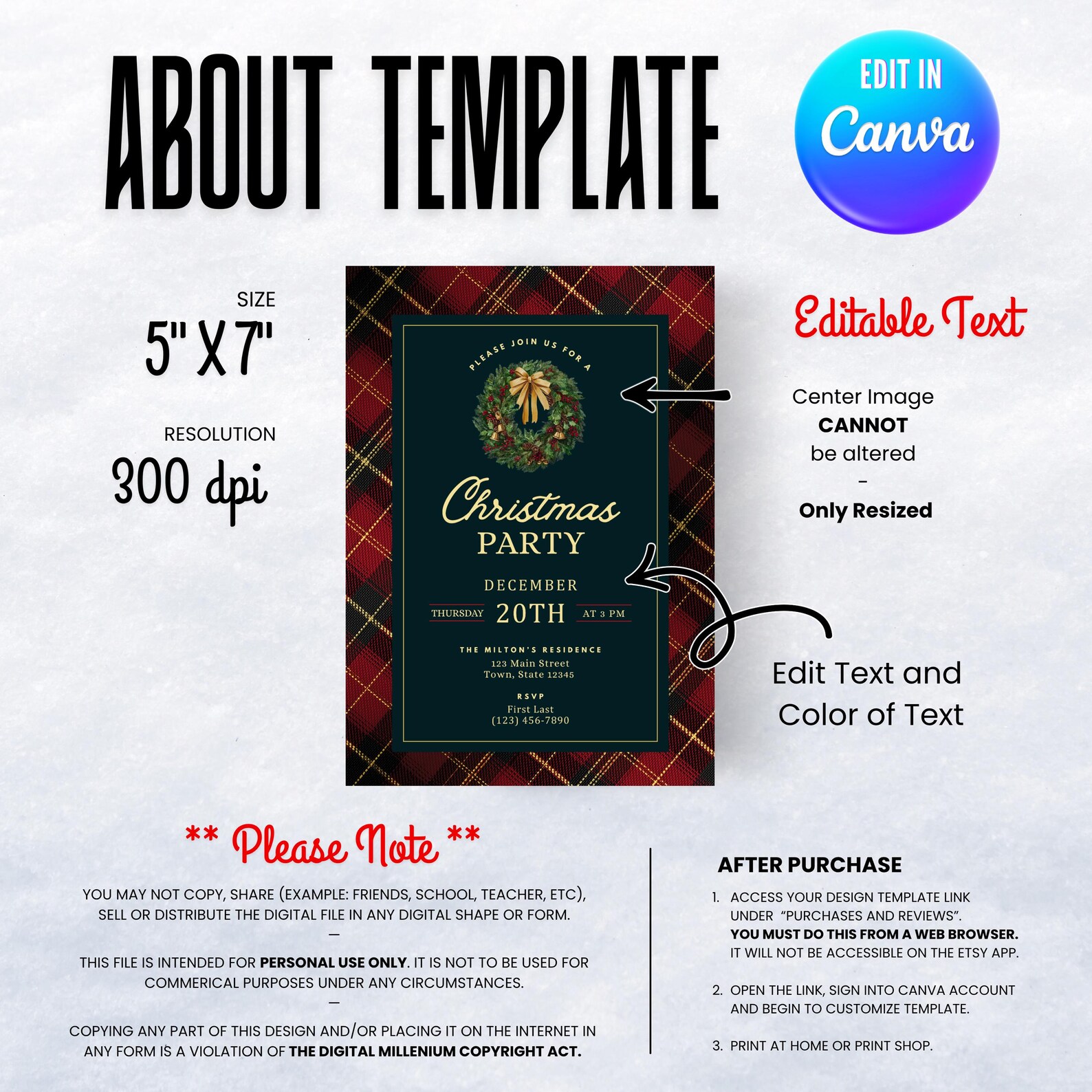 EDITABLE Classic Plaid Christmas Party Invite Card - Christmas ...