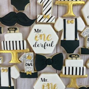Mr Onederful White Gold and Black Cookies - Etsy
