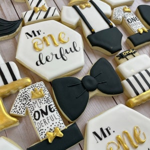 Mr Onederful White Gold and Black Cookies - Etsy