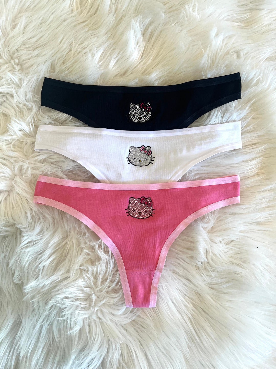 Hello Kitty Rhinestone Thong 3 Pack, Hello Kitty Thong, Cotton Thongs, Hello Kitty Underwear ...