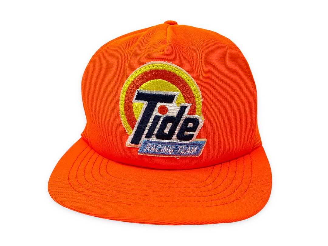 Vintage Tide Racing Hat 80s 90s NASCAR Snapback Trucker Cap Neon Orange ...