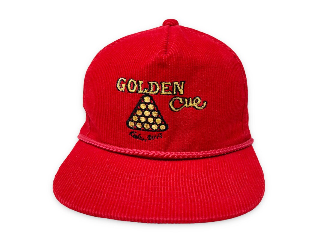 Vintage Golden Cue Pool Hall Hat 80s 90s Snapback Corduroy Cap ...