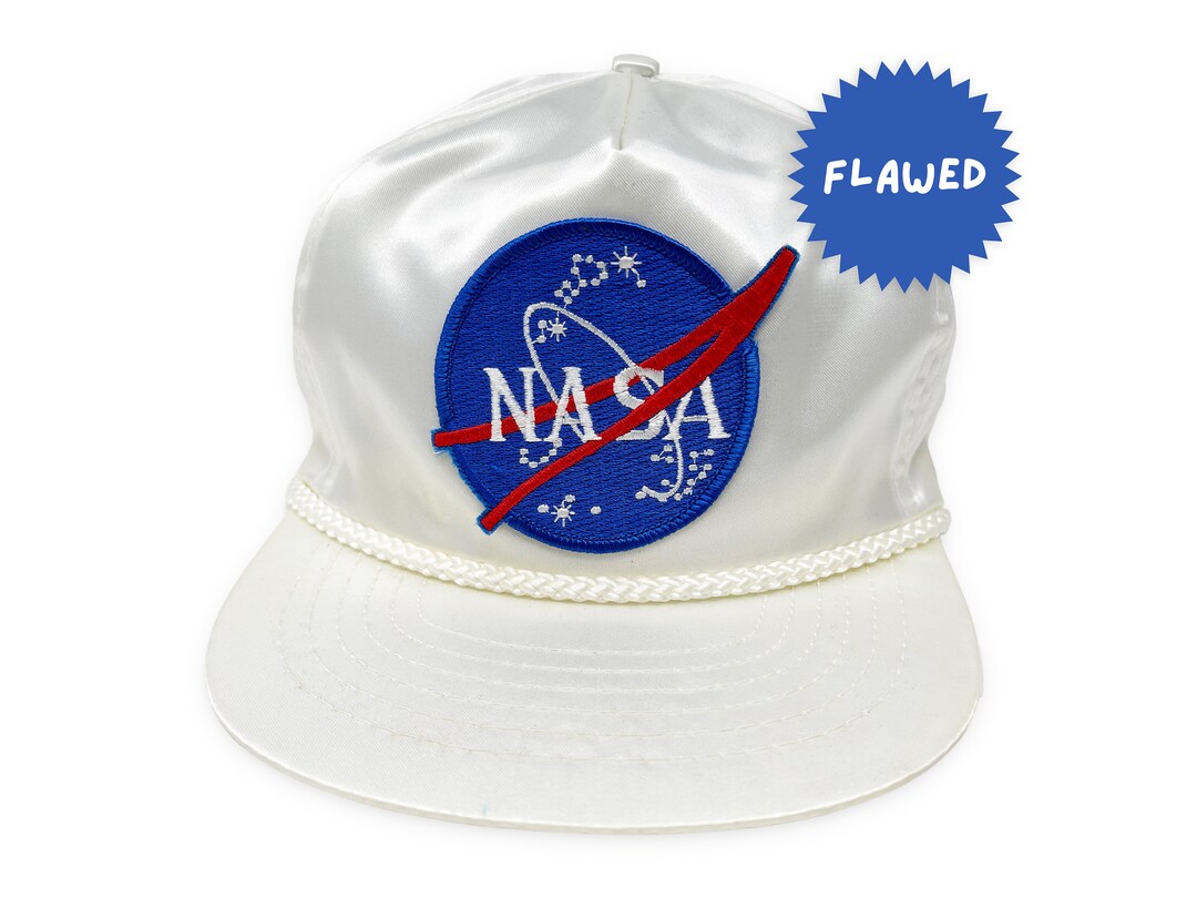 Vintage NASA Hat 80s 90s Zipperback Cap Space Astronaut Satin STAINED ...