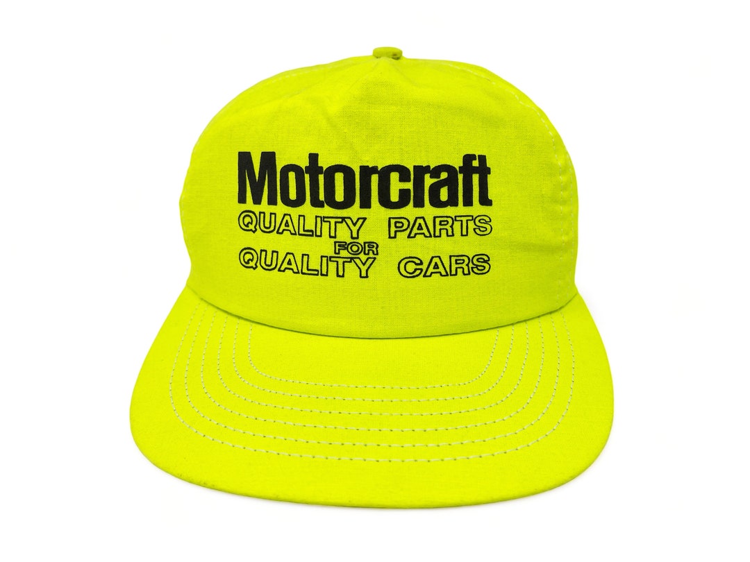 Vintage Motorcraft Hat 80s 90s NASCAR Racing Snapback Cap Neon Yellow ...