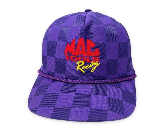 Vintage Mac Tools Racing Hat 90s Snapback Cap NASCAR Checkered Purple ...